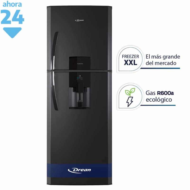 Heladera C/Freezer Cíclica 392Lts Drean HDR400F11N C/Dispenser Black Steel