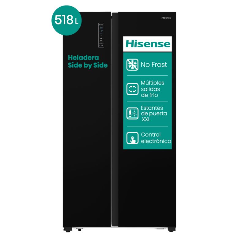 Heladera No Frost Side By Side 518Lts Hisense RC-67WSG Negro