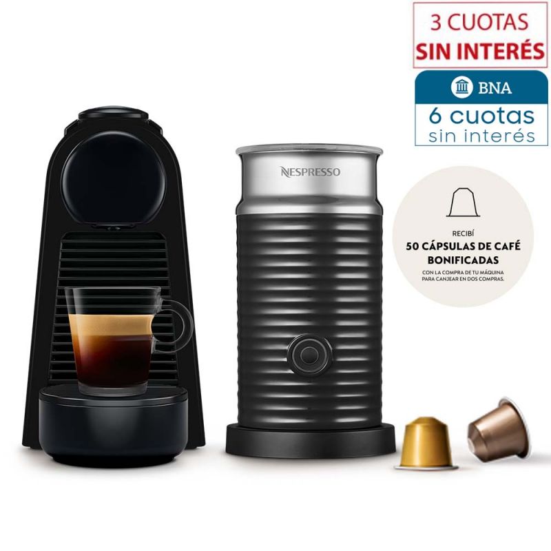 Cafetera Nespresso Essenza Mini D Black + Aeroccino A3K D30-AR-BK-NE2