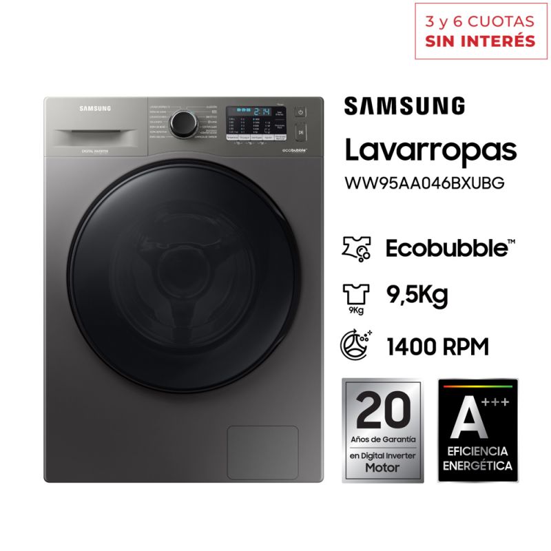 Lavarropas Automático Samsung WW95AA046BXUBG 9.5kg 1400rpm Inverter Silver